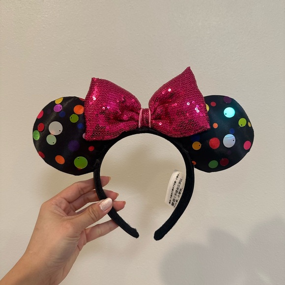 Disney | Accessories | Disney Polka Dot Minnie Mouse Ears With Pink Bow ...